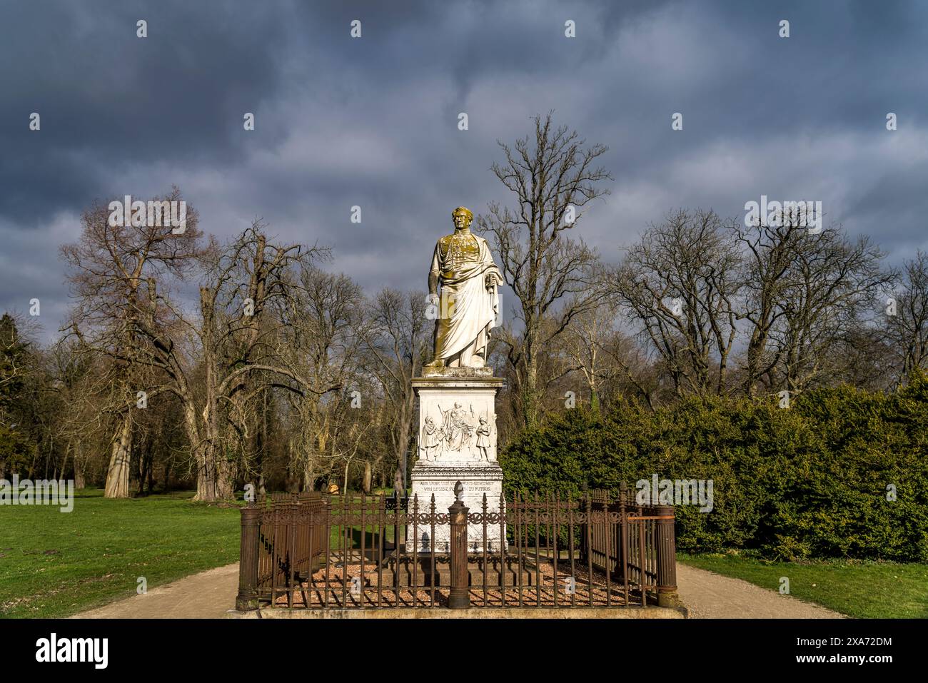 Statue of the founder Prince Wilhelm Malte I in the castle park Putbus ...