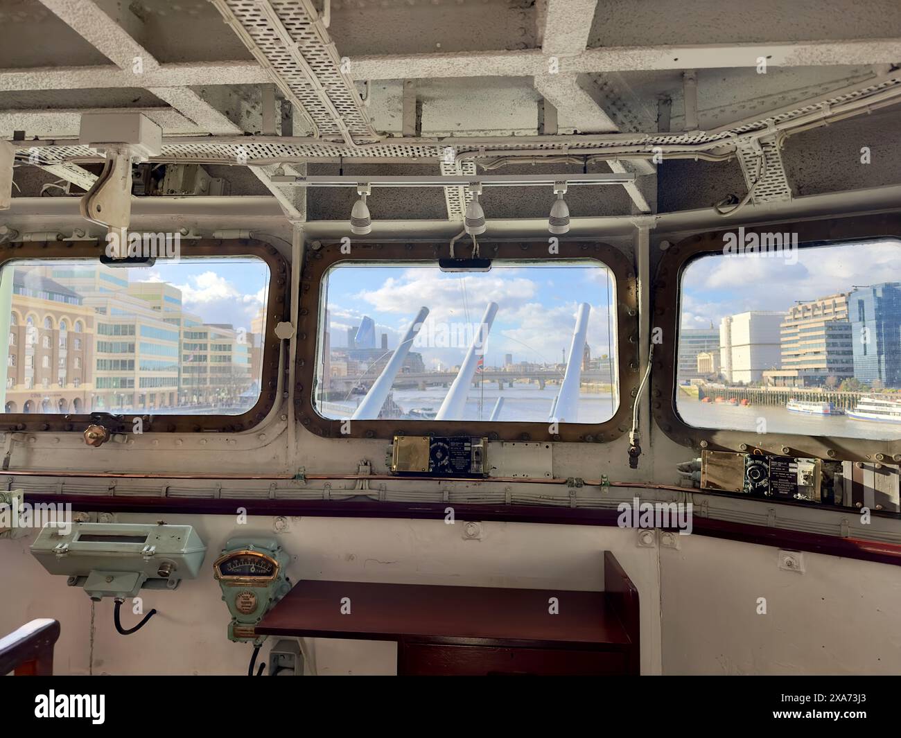 Interior view of vintage passenger ship seen through window Stock Photo ...