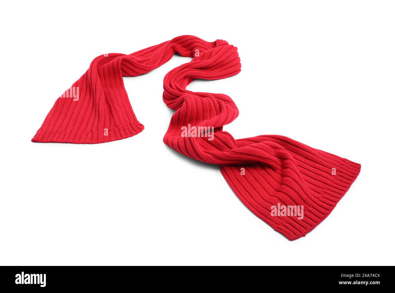 One red knitted scarf on white background Stock Photo - Alamy