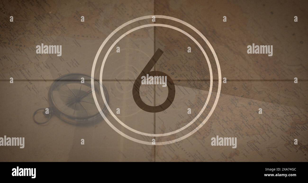 Image of six number over vintage compass and world map Stock Photo - Alamy