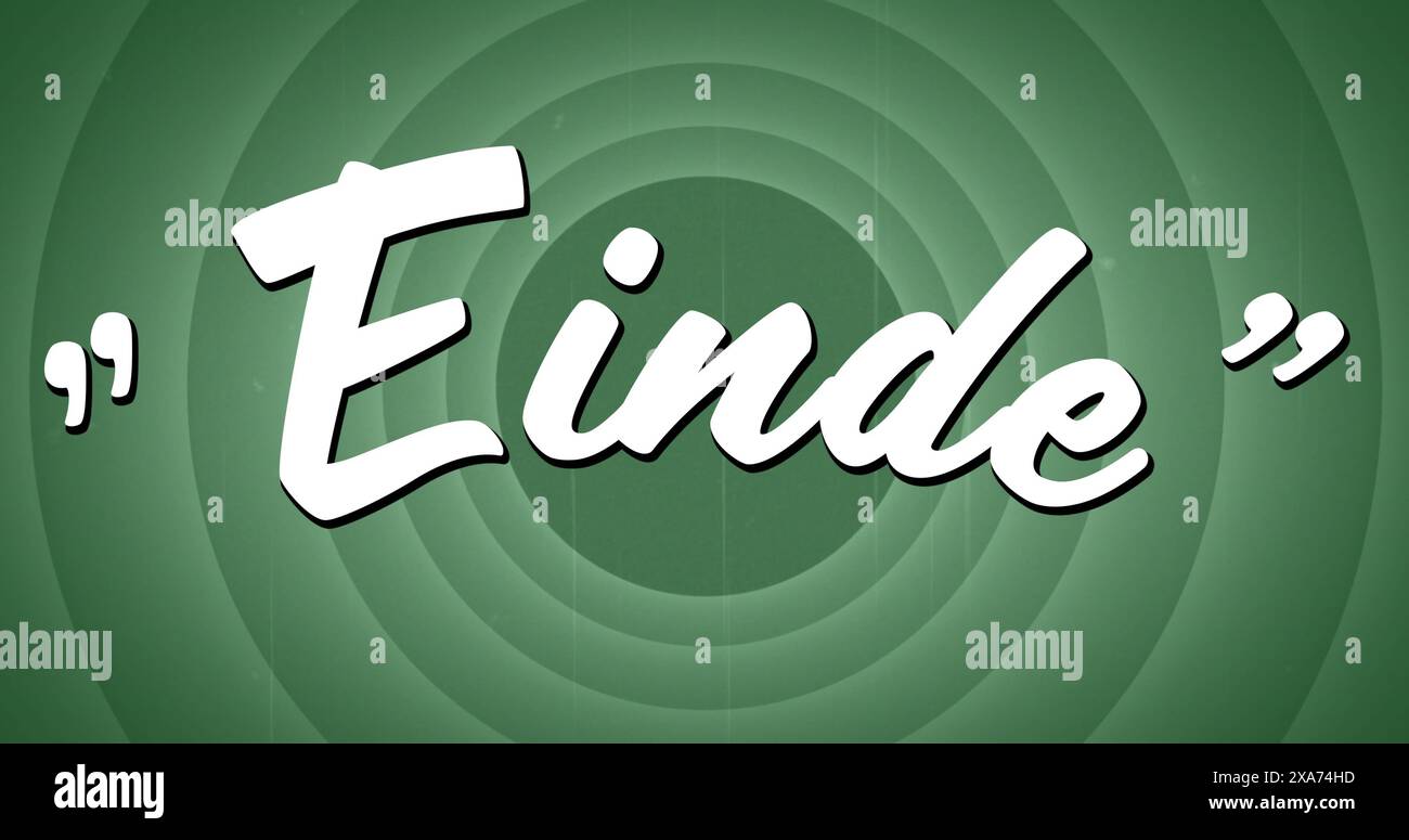 Image of einde text over vintage green circles in the green background ...