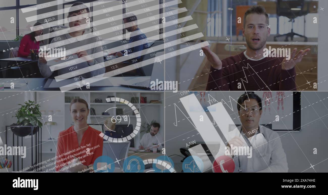 Image of digital interface with icons on computer screen with people ...