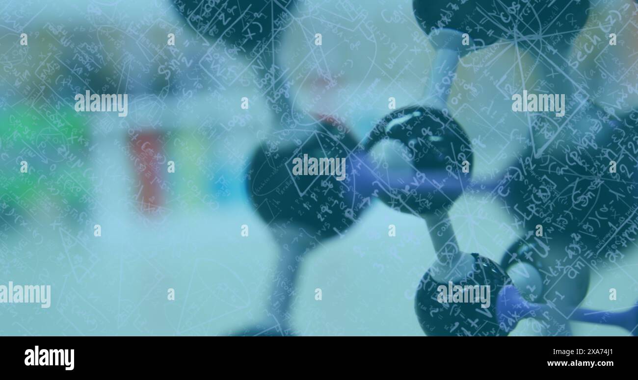 Image of mathematical and scientific formulas over chemistry laboratory ...