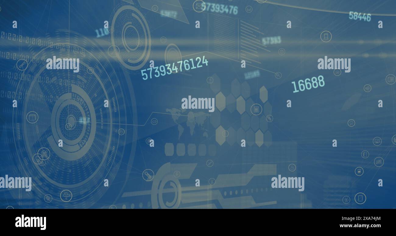Image of numbers changing, data processing and scopes scanning Stock Photo - Alamy