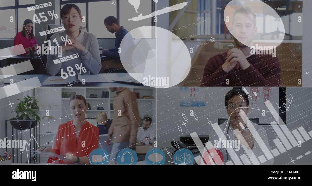 Image of digital interface with icons on computer screen with people ...