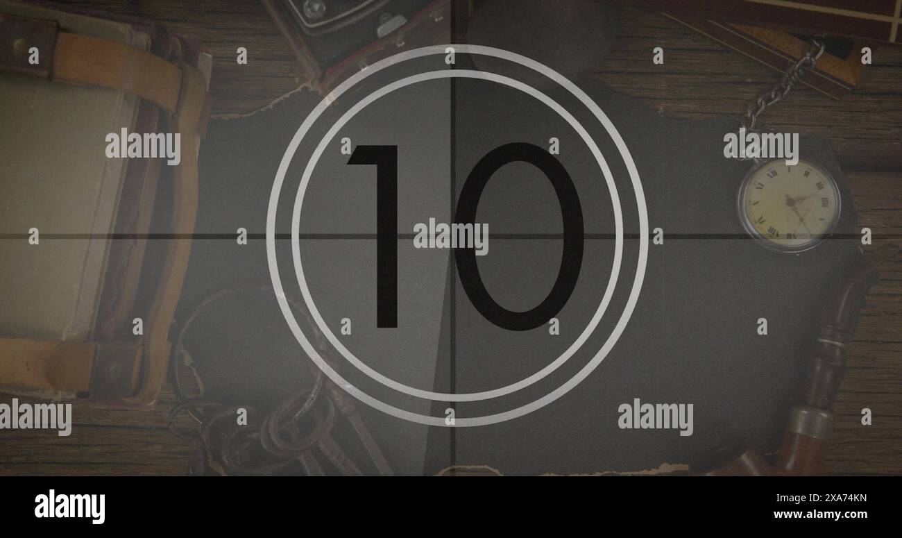 Image of ten number over vintage clock and travel items Stock Photo - Alamy