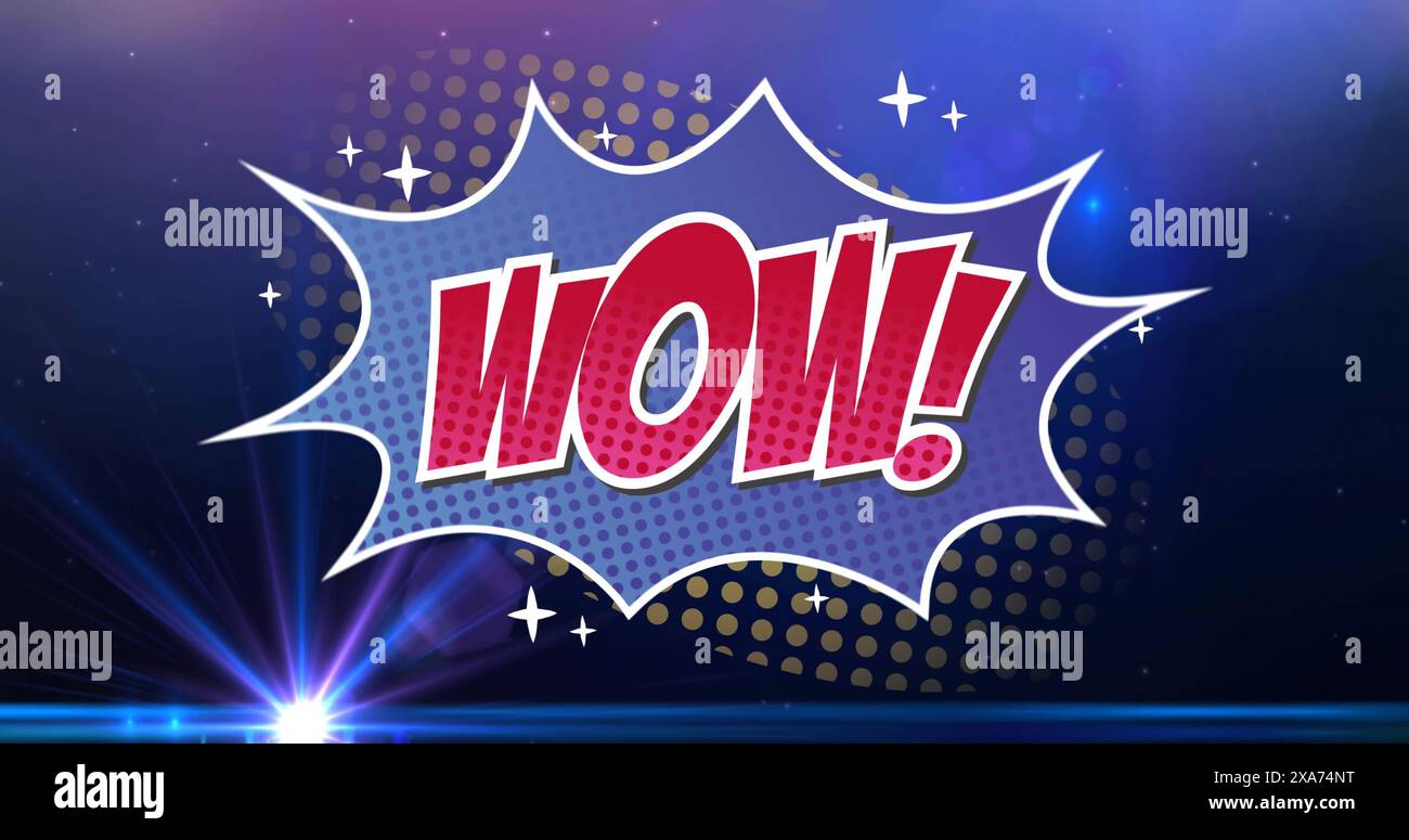 Image of wow text in red letters over speech bubble and glowing blue ...