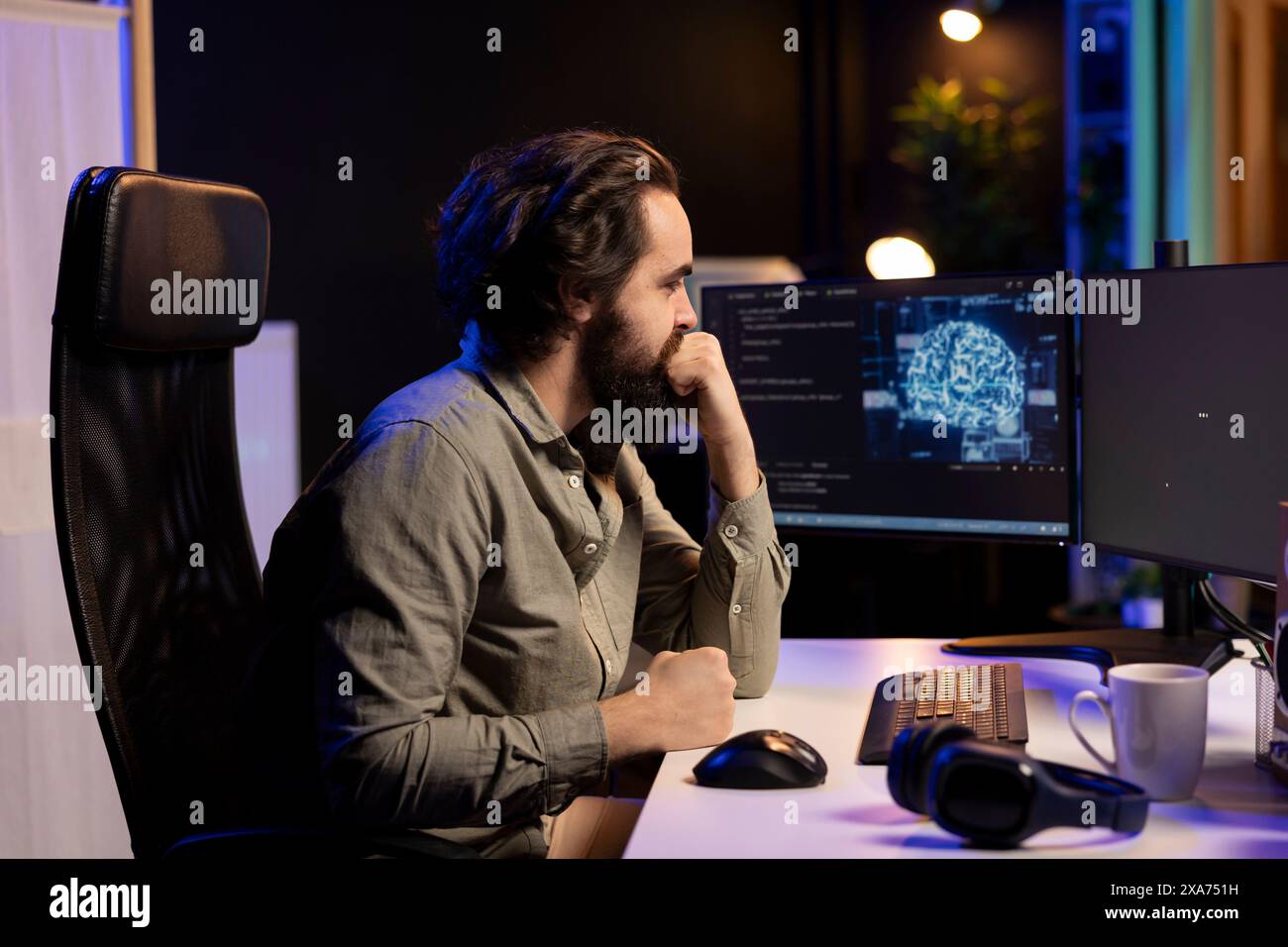 Programmer Updating Artificial Intelligence Deep Learning Algorithm Writing Binary Code Scripts
