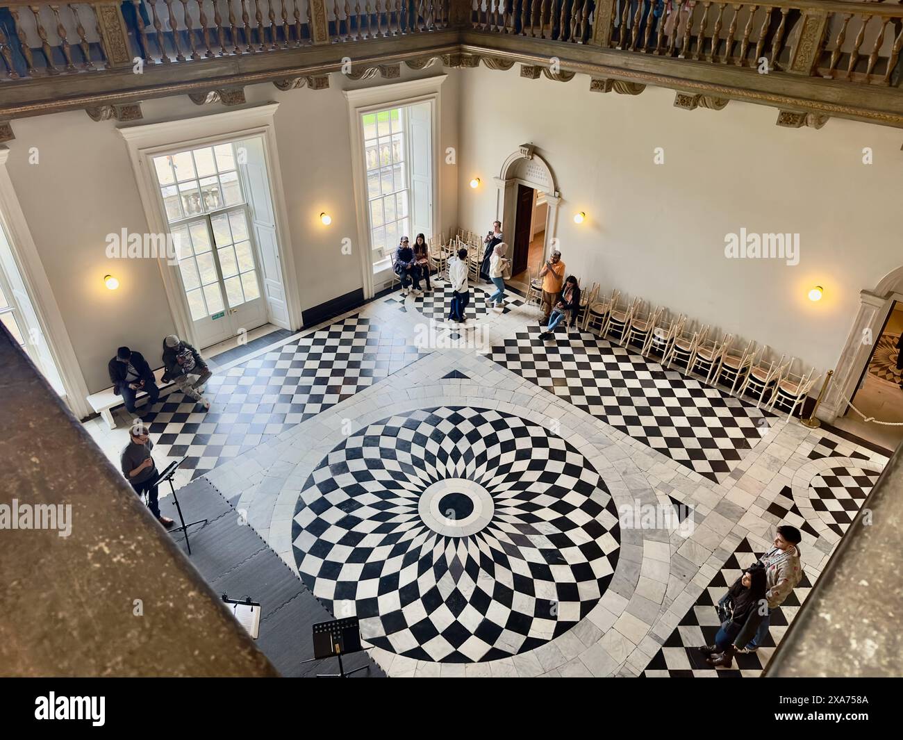 Spacious church interior with high ceilings and large floor tile Stock ...