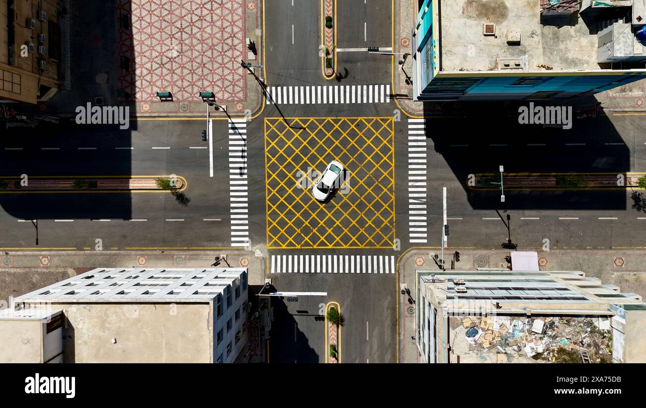Aerial view of a city street intersection with multiple roads Stock ...