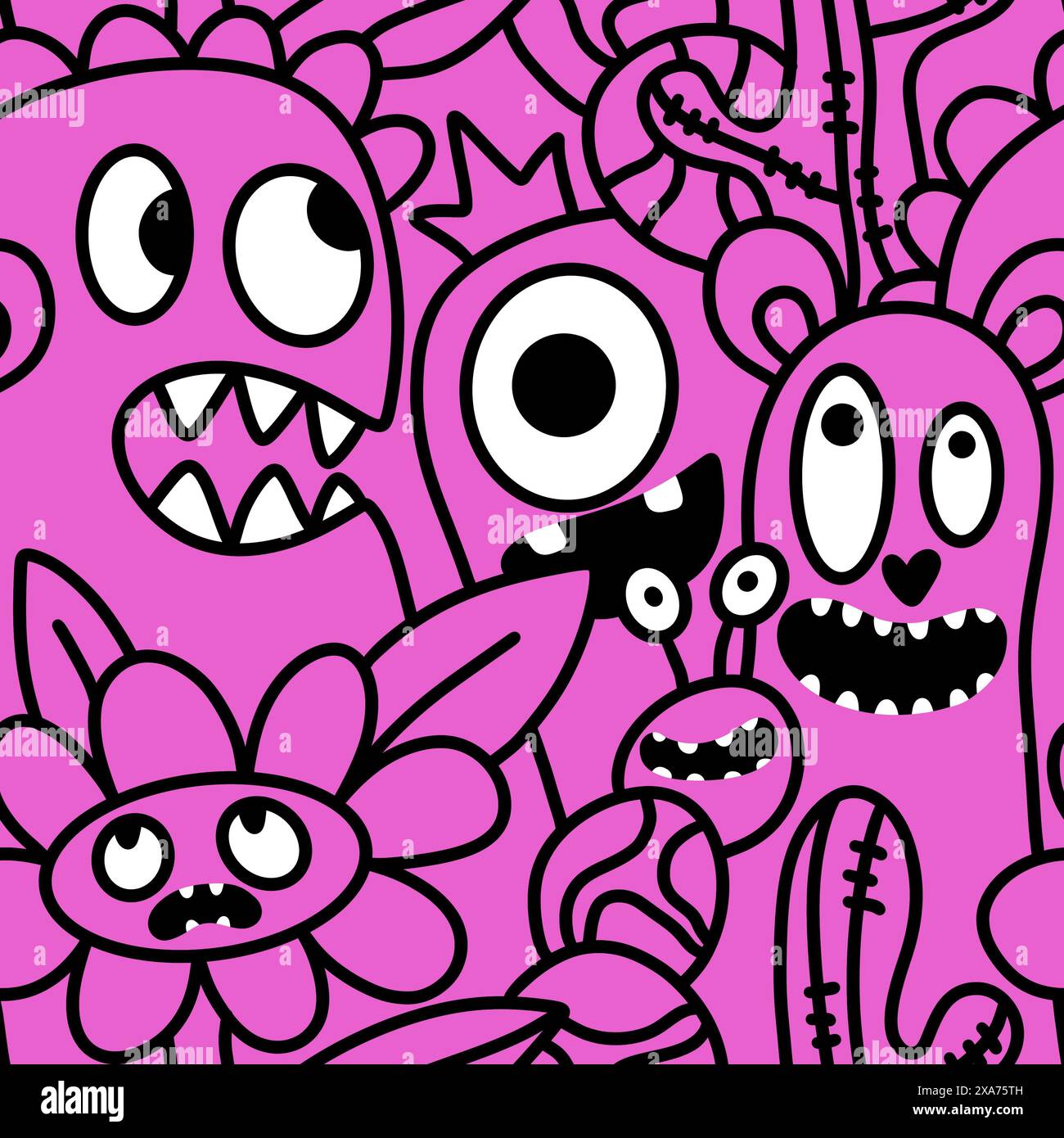 Cartoon doodle Halloween aliens seamless monster pattern for wrapping ...
