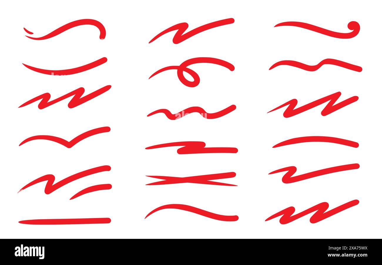 Red squiggle brush scribble underline. Marker pen emphasis highlight ...