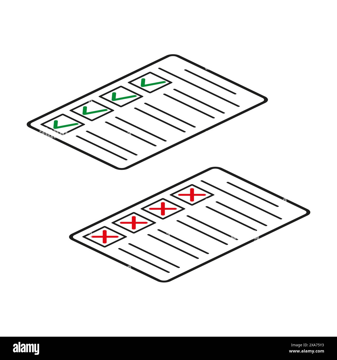 Checklist icons. Approved and rejected marks. Isometric perspective ...