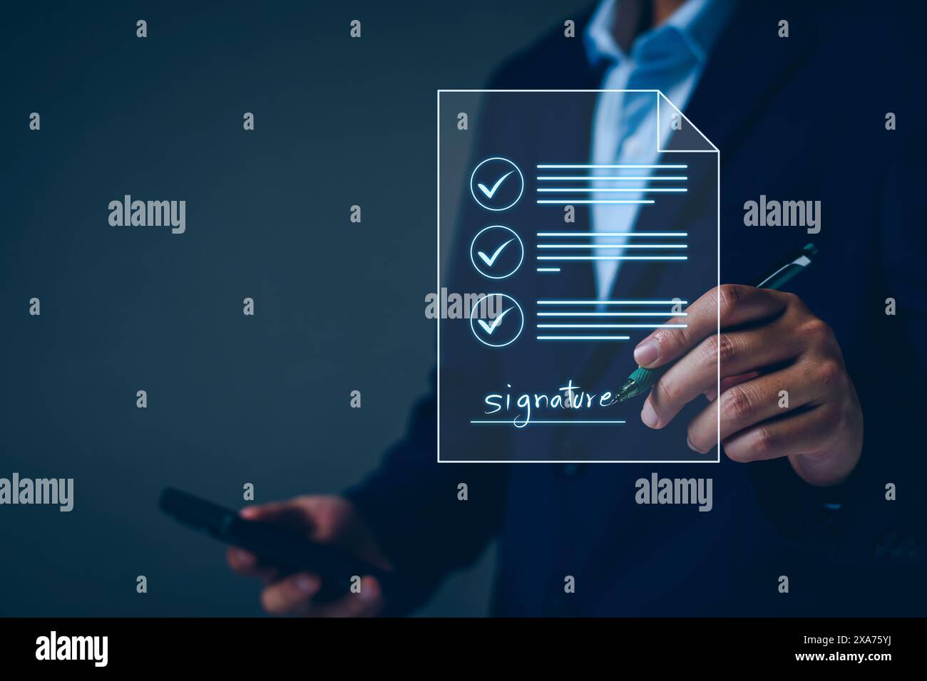 Electronic signature business concept. Manager is electronic signing ...