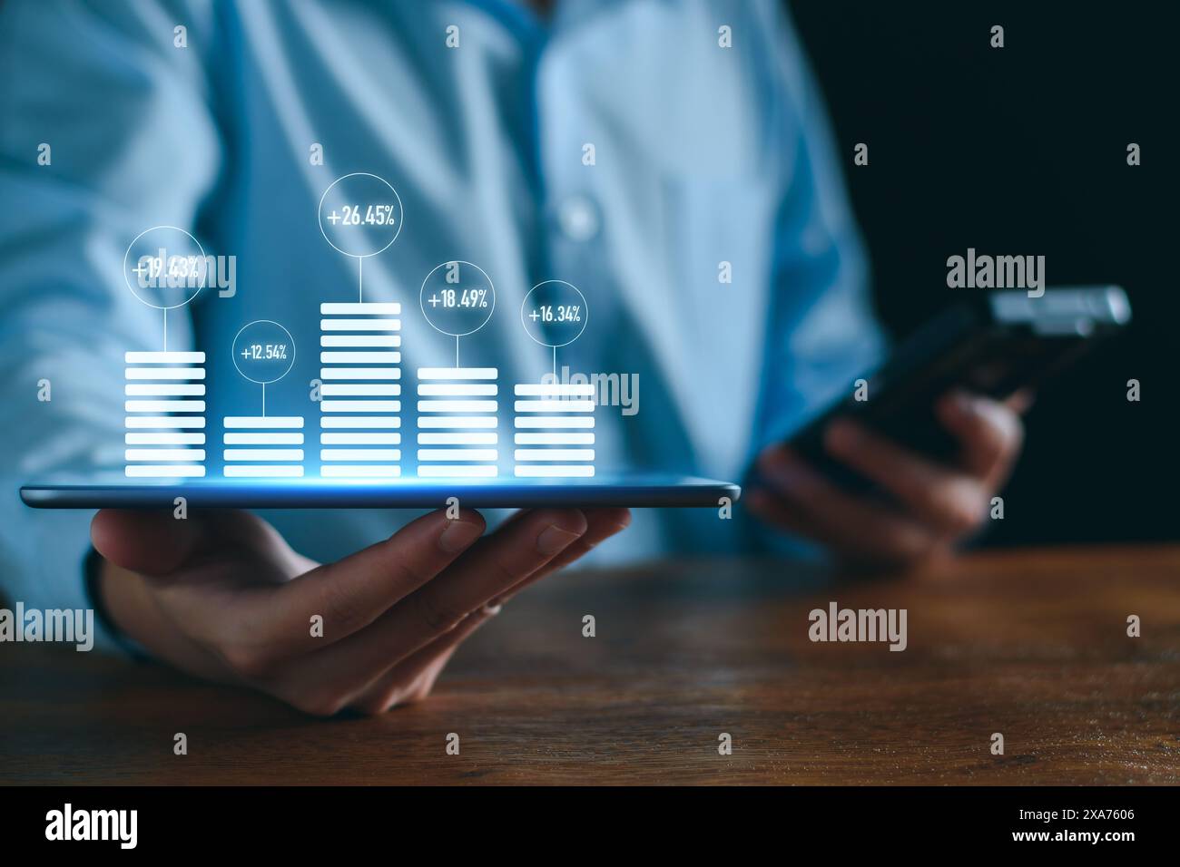 Fund management concept. Businessman using modern digital technology to ...