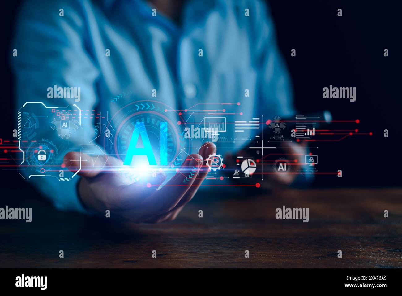 Development of artificial intelligence, AI. business people experience brain function ...