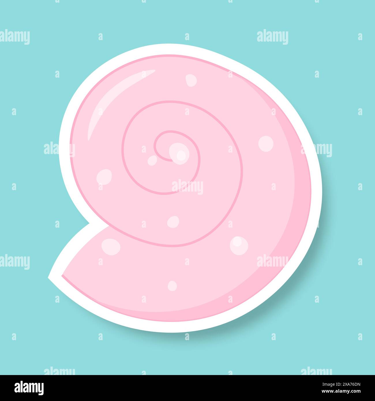 A cartoon-style shell on a blue background. A pink shell sticker with a ...