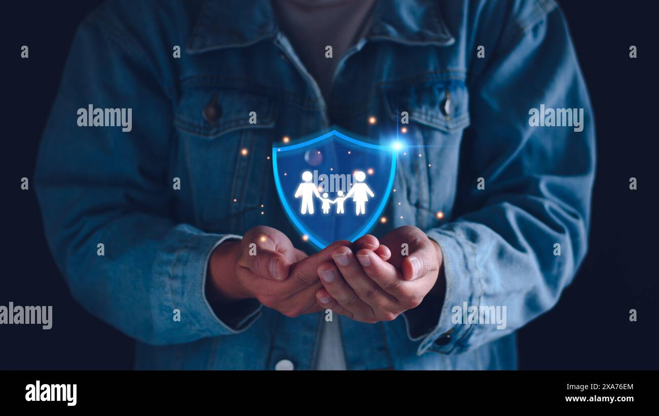 Family and Life property insurance concept, Businessman holding ...