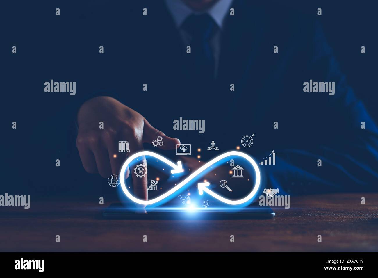 Technology infinity data link concept, Businessman Hands holding ...