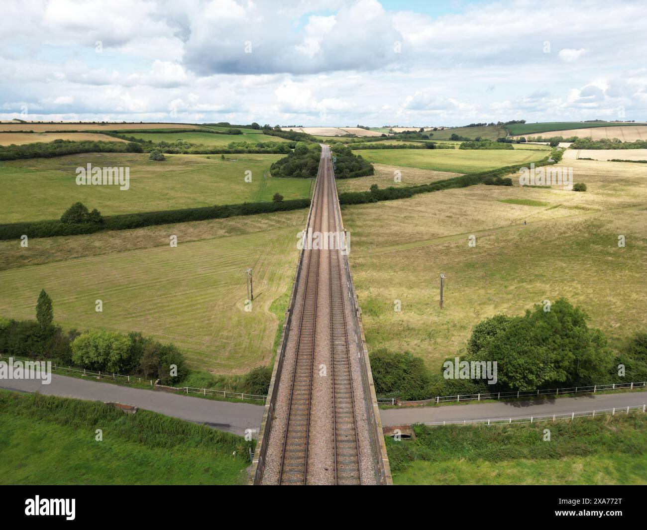 An aerial of the beautiful bridge in Viaduct in Southern England ...