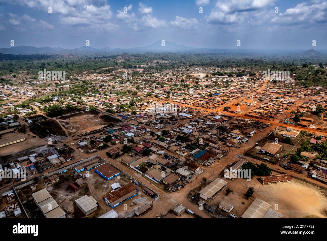 An aerial view of buildings with distant mountains as a backdrop Stock ...