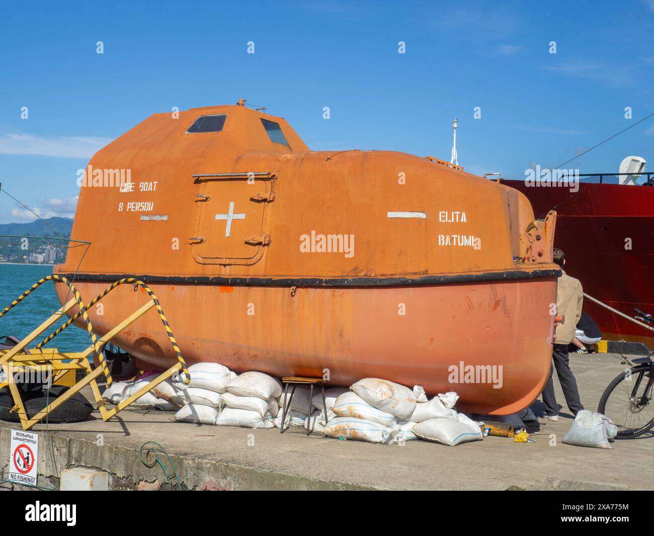 Deep-sea diving apparatus. old exhibit. Bathyscaphe. Port embankment ...