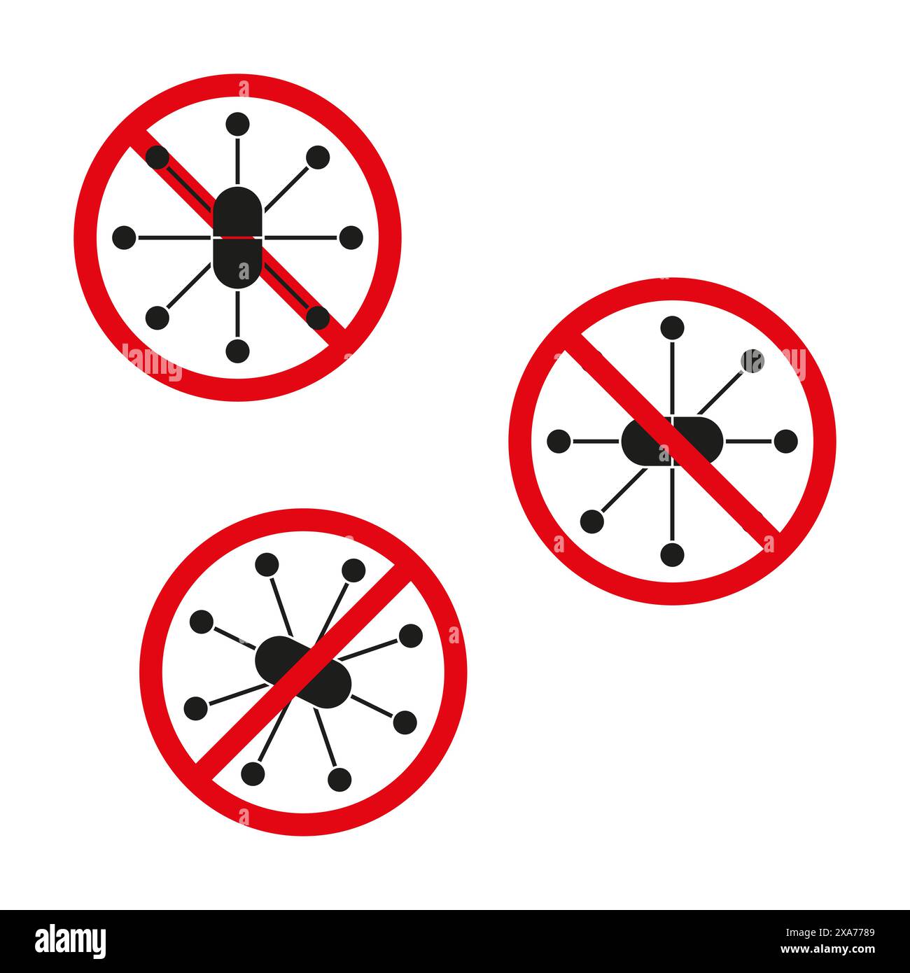 No virus icons. Red prohibition signs. Vector illustration. Anti virus ...