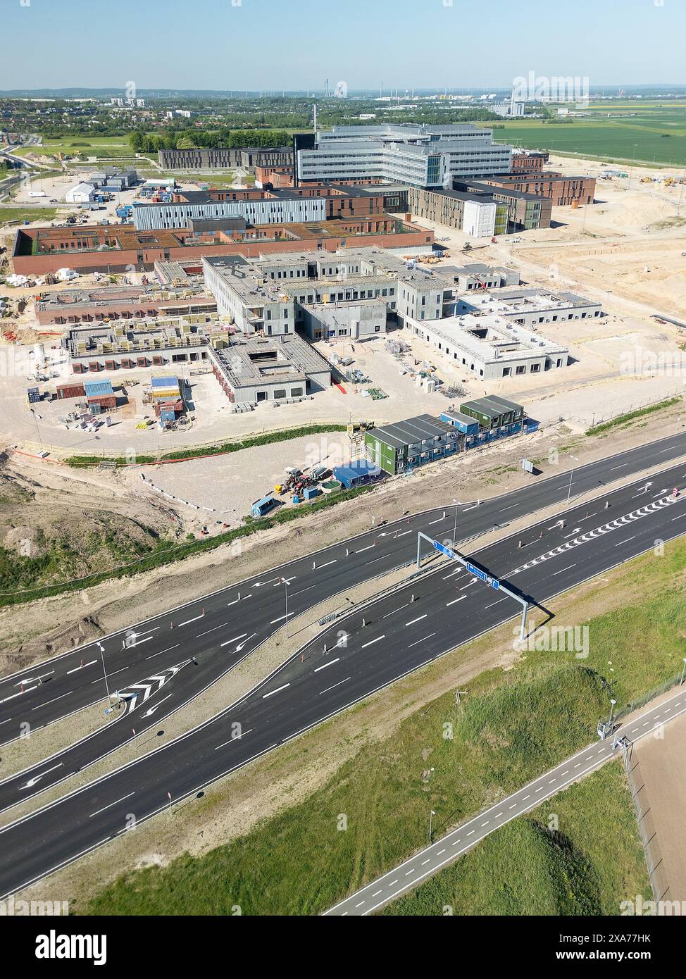 An aerial view of the Aalborg University Hospital construction progress ...