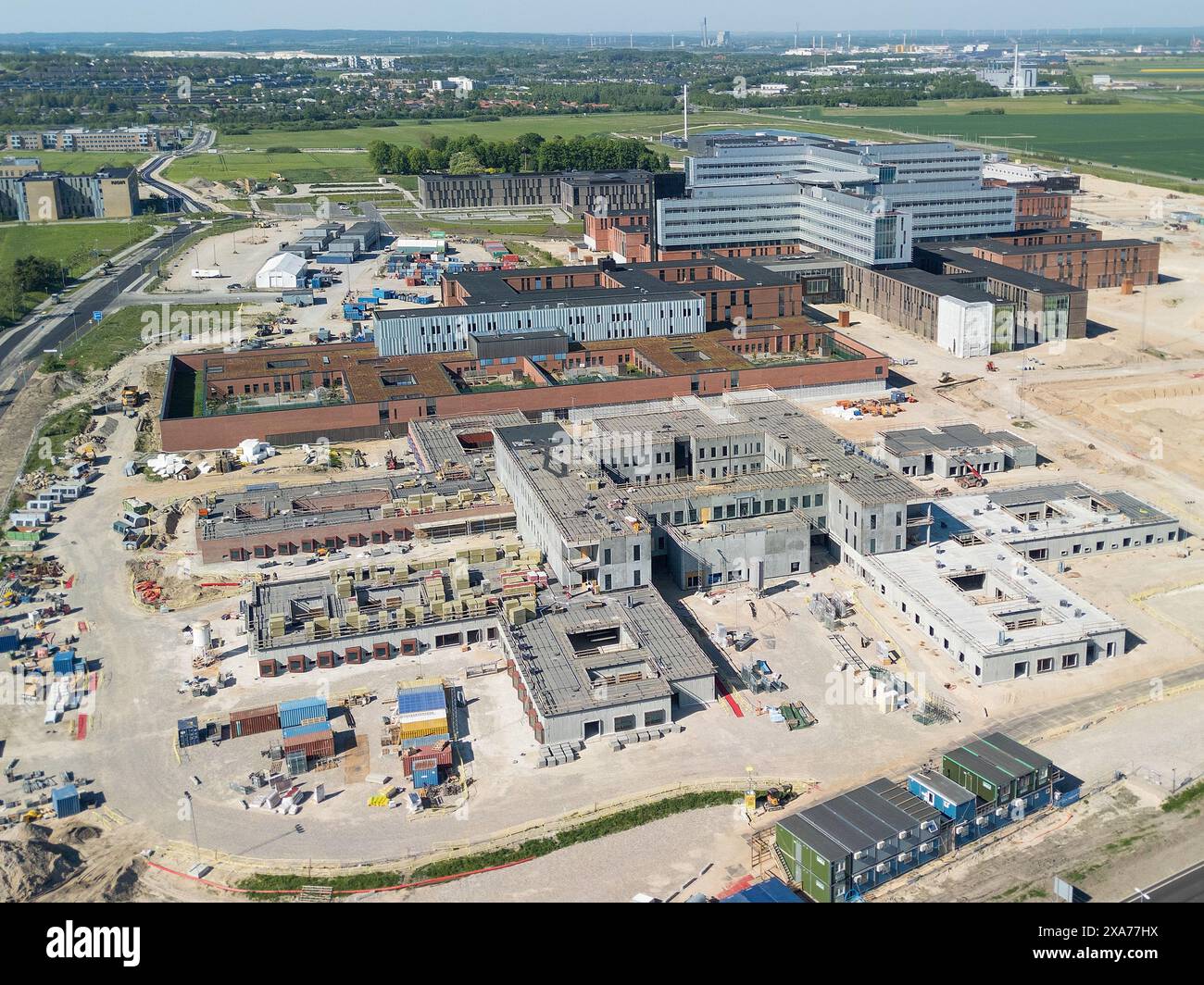 An aerial view of the Aalborg University Hospital construction progress ...