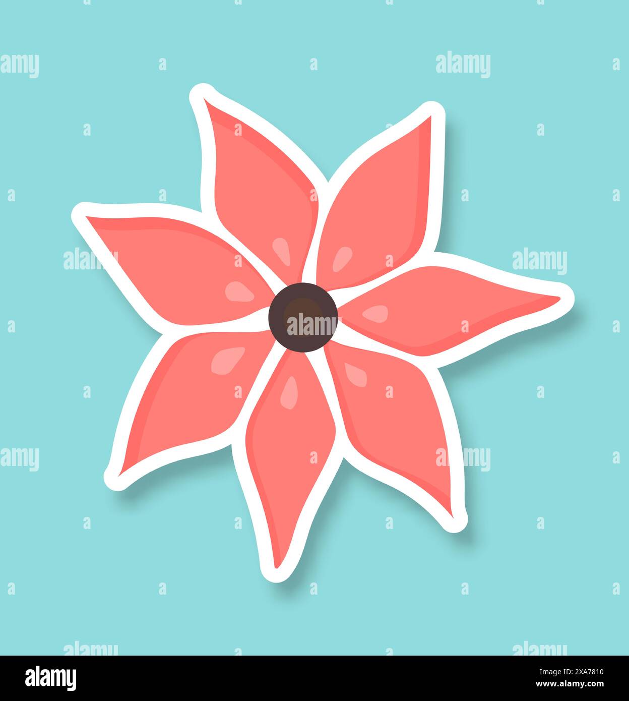 A pink flower sticker or icon on a transparent background. Trendy pop ...