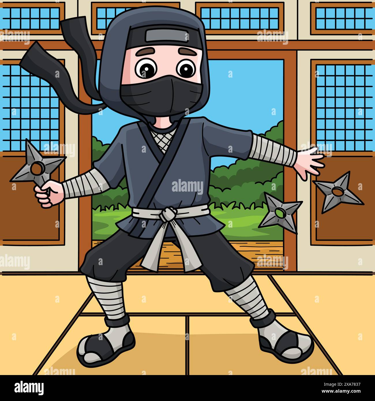 Ninja Throwing a Shuriken Colored Cartoon Stock Vector Image & Art - Alamy