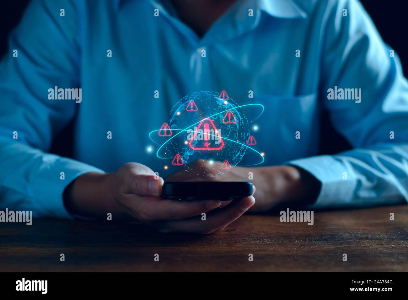 System warning hacked alert, cyber attack on computer network ...