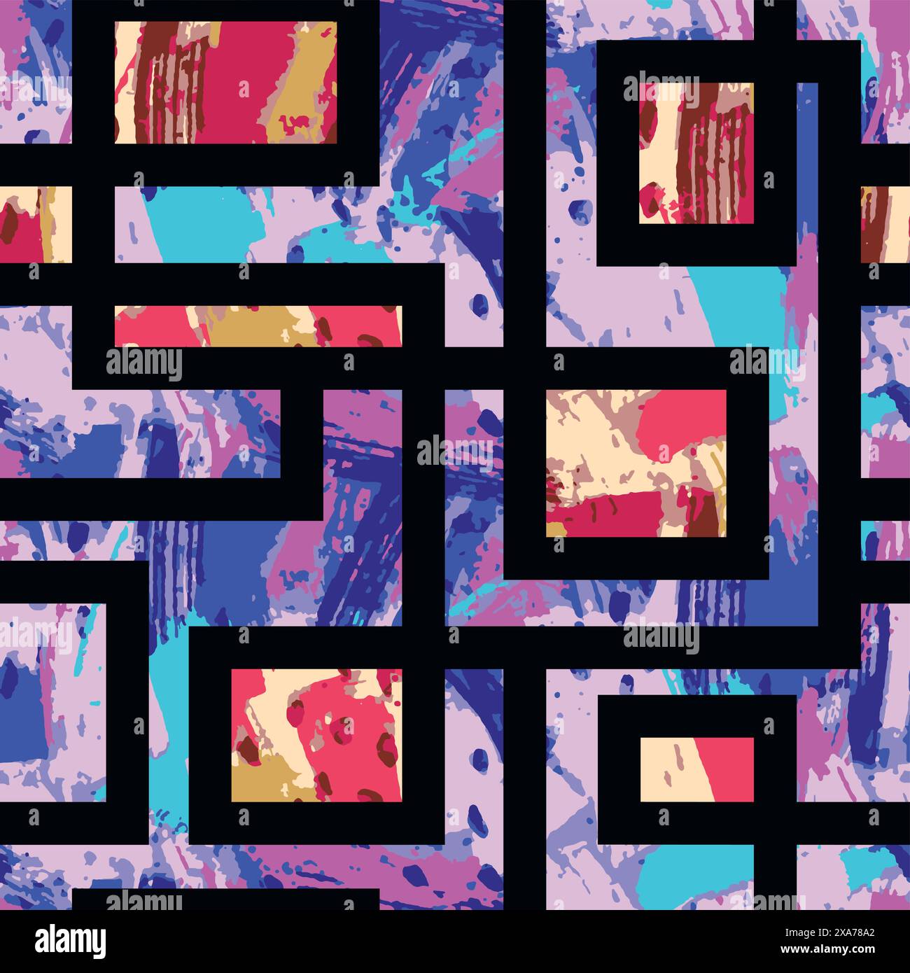 awesome water color collage seamless pattern with black lines Stock ...