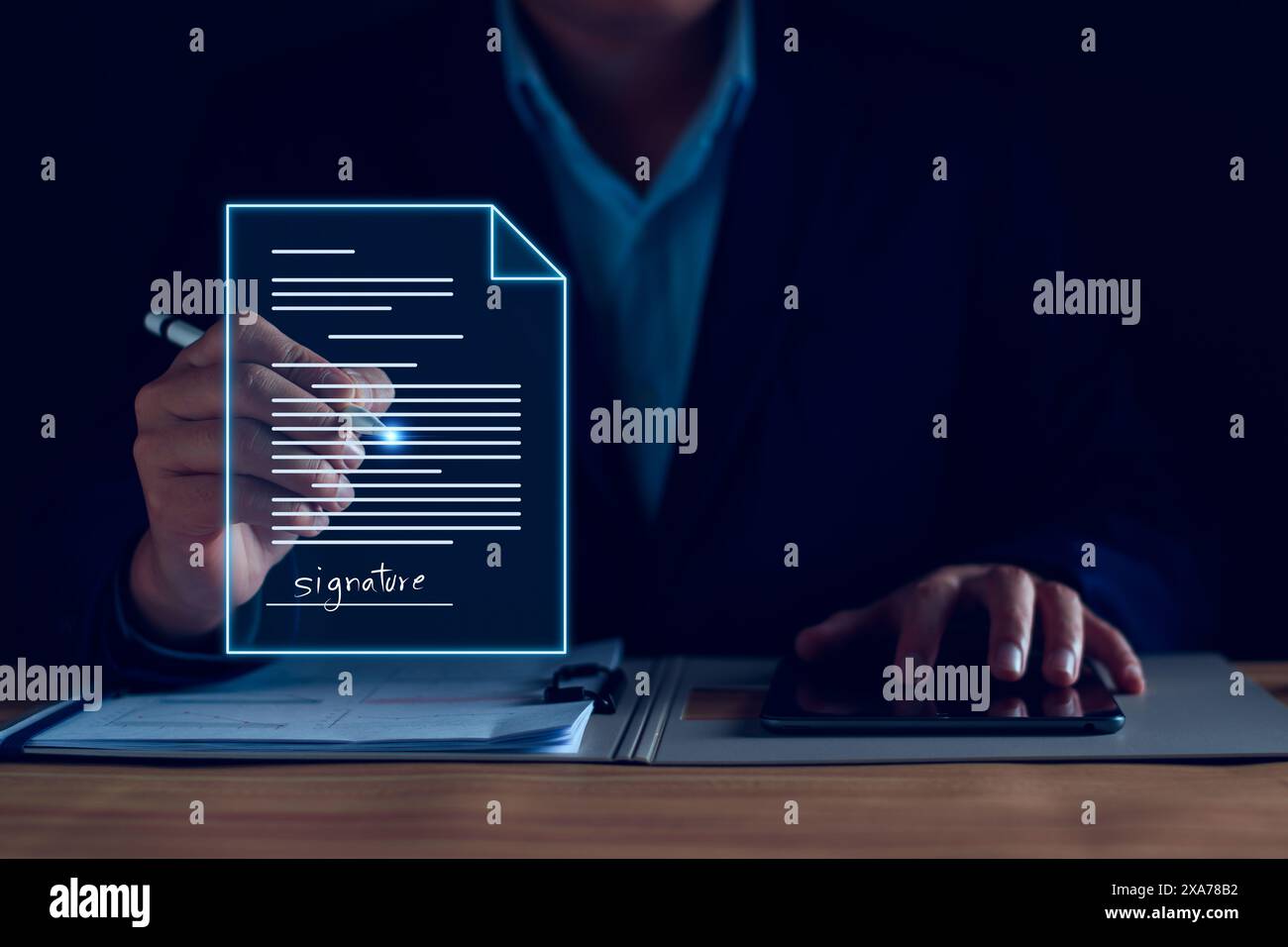 Electronic signature business concept. Business people are electronic ...