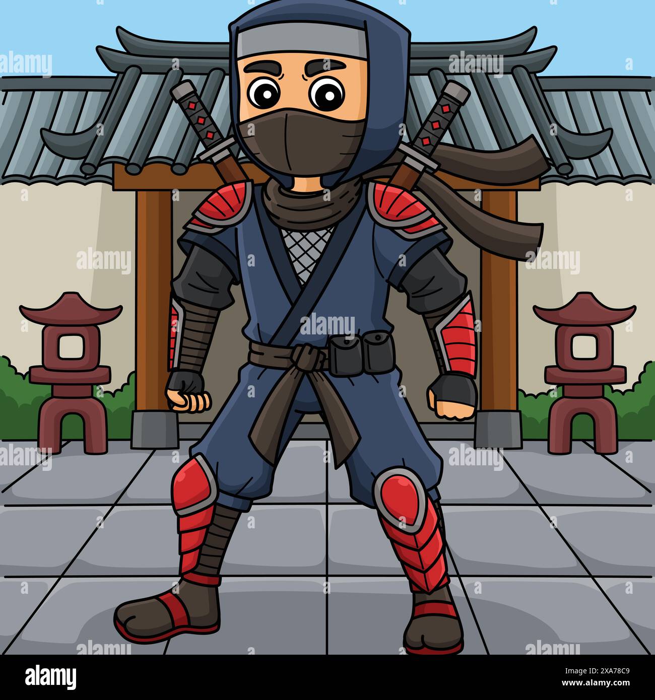 Ninja with Armor Colored Cartoon Illustration Stock Vector Image & Art ...