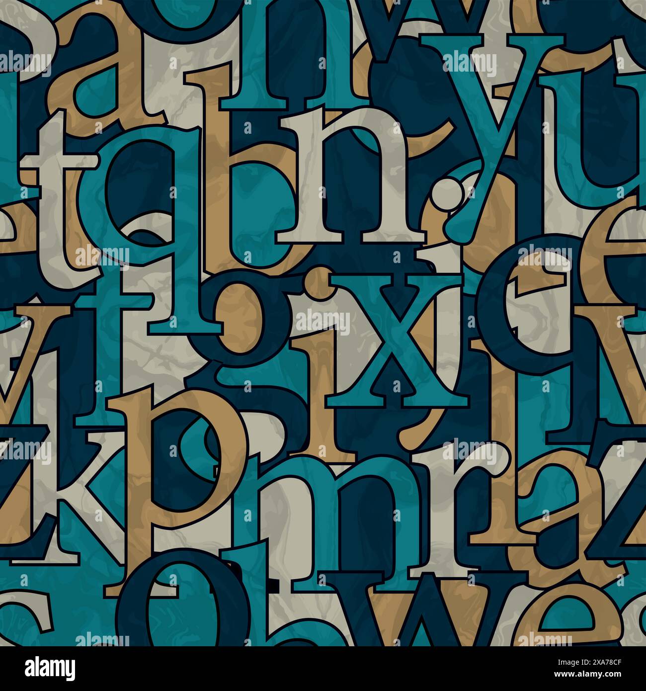Beautiful alphabet serif old type blue and yellow seamless pattern ...