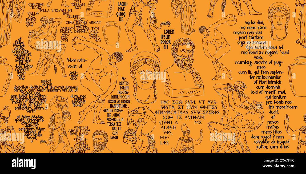 Beautiful ancient greek culture elements figures seamless pattern with ...