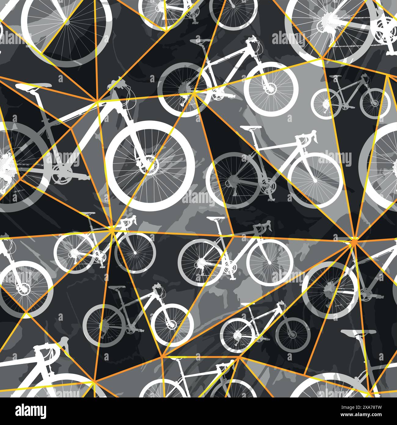 White bicycles seamless pattern over geometric triangles water color ...