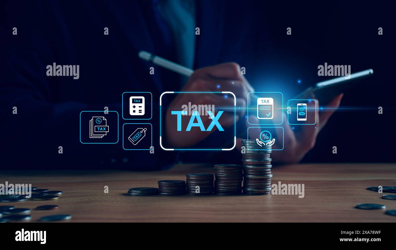 Tax deduction planning concept. Businessman calculating business ...