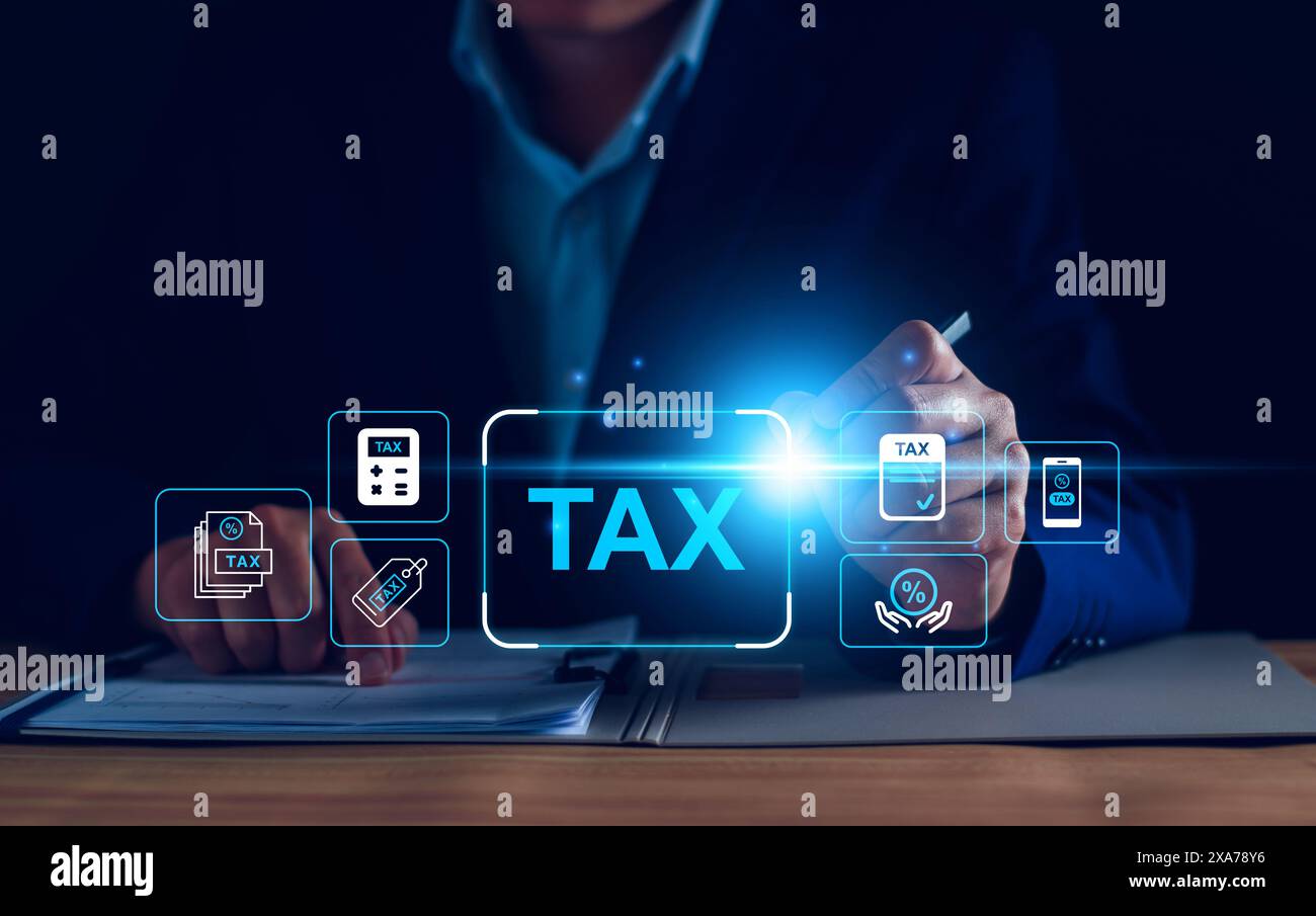 Tax deduction planning concept. Businessman calculating business ...