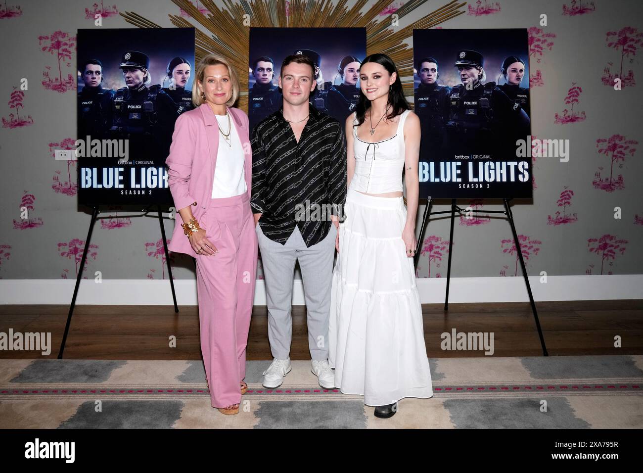 Sian Brooke, from left, Nathan Braniff and Katherine Devlin attend the "Blue Lights" Season 2 ...