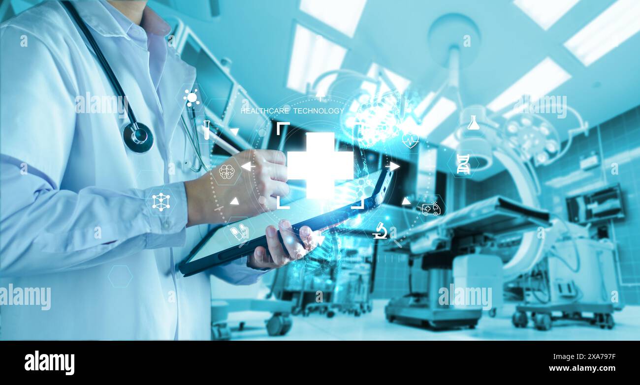 Medicine doctors diagnosis and take note electronic medical record. DNA ...