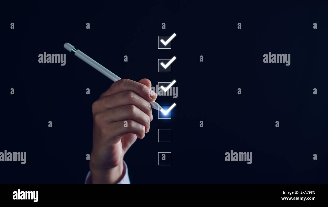 Check list, Businessman Take an assessment, questionnaire, evaluation ...