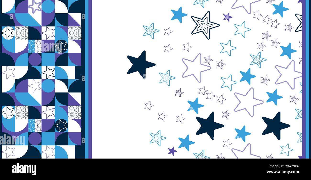 Beautiful violet and blue modern geometric stars seamless pattern with ...