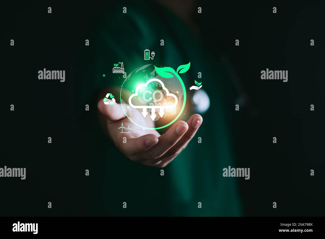 CO2 Carbon dioxide emission reduction, businessman and environmental ...