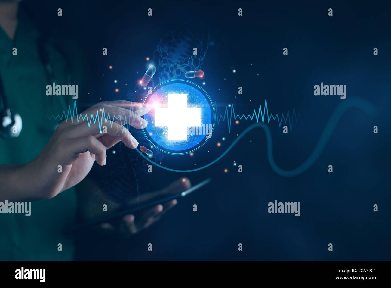 Medicine doctor touching medical global network, Computing electronic ...