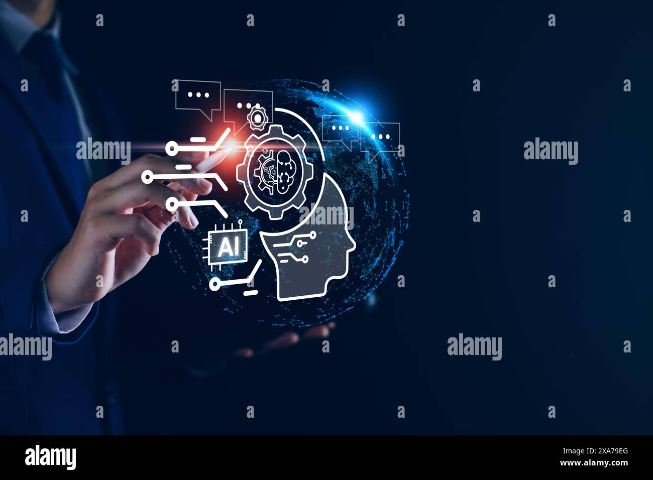 Chatbot concept. AI, Artificial Intelligence. businessman using ...