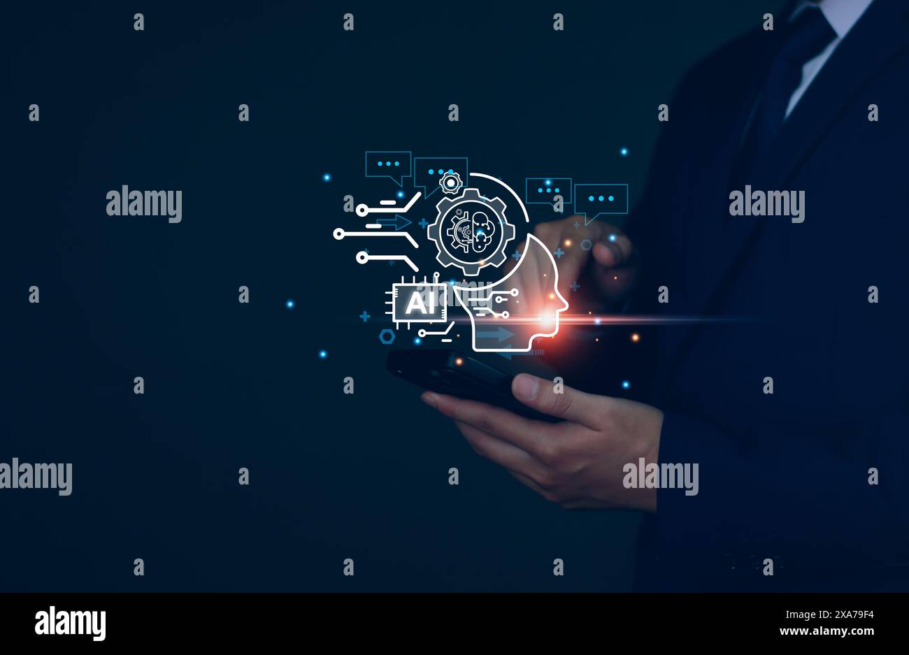 Chatbot concept. AI, Artificial Intelligence. businessman using technology smart robot chat AI ...