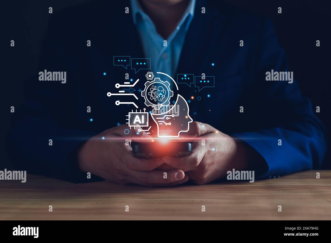 Chatbot concept. AI, Artificial Intelligence. businessman using technology smart robot chat AI ...