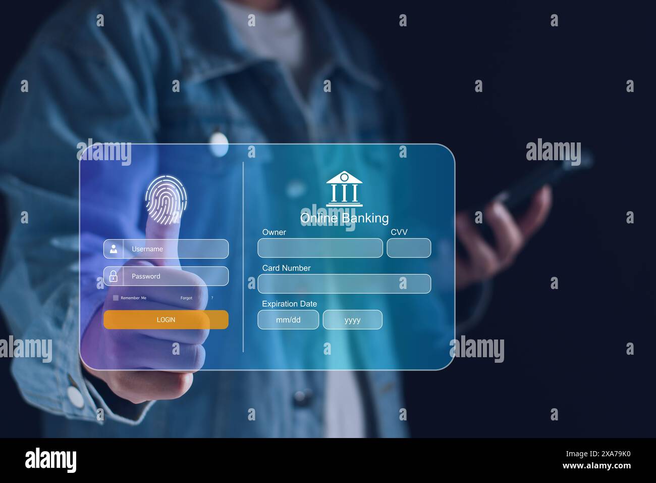 Cybersecurity online banking and payment concept. man fingerprint ...
